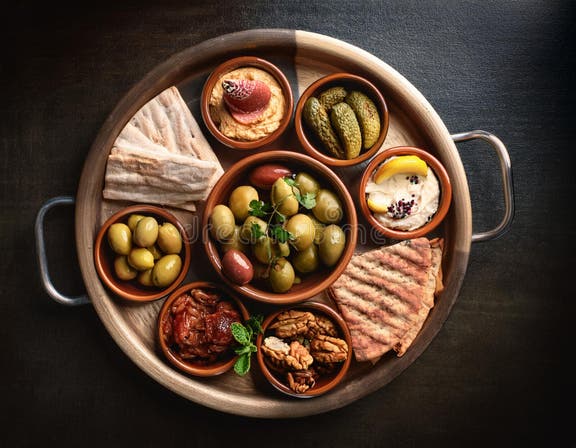 Mediterranean Meze Starter Platter. Mediterranean or Middle Eastern ...