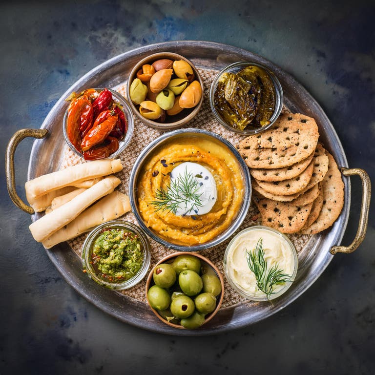 Mediterranean Meze Starter Platter. Mediterranean or Middle Eastern ...