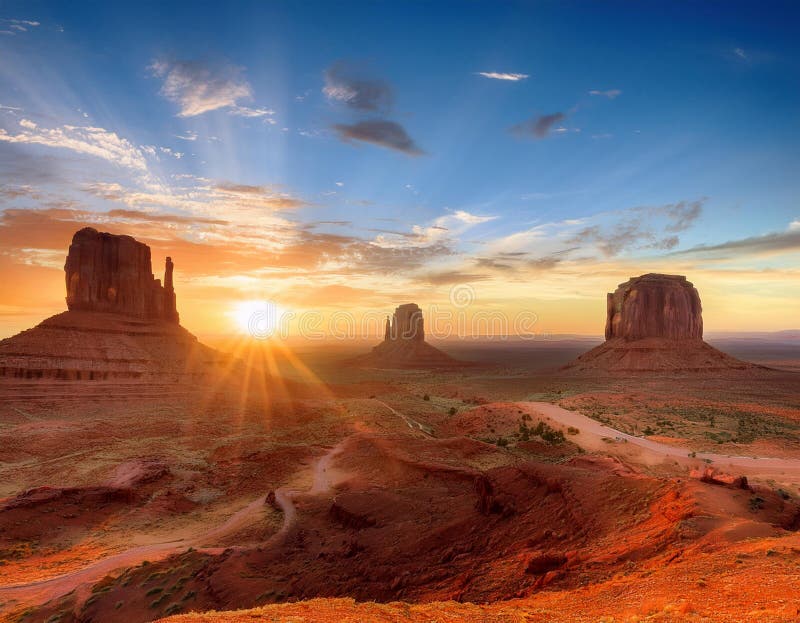 Arizona Sunrise. Beautiful Sunrise Over Iconic Monument Valley, Arizona ...