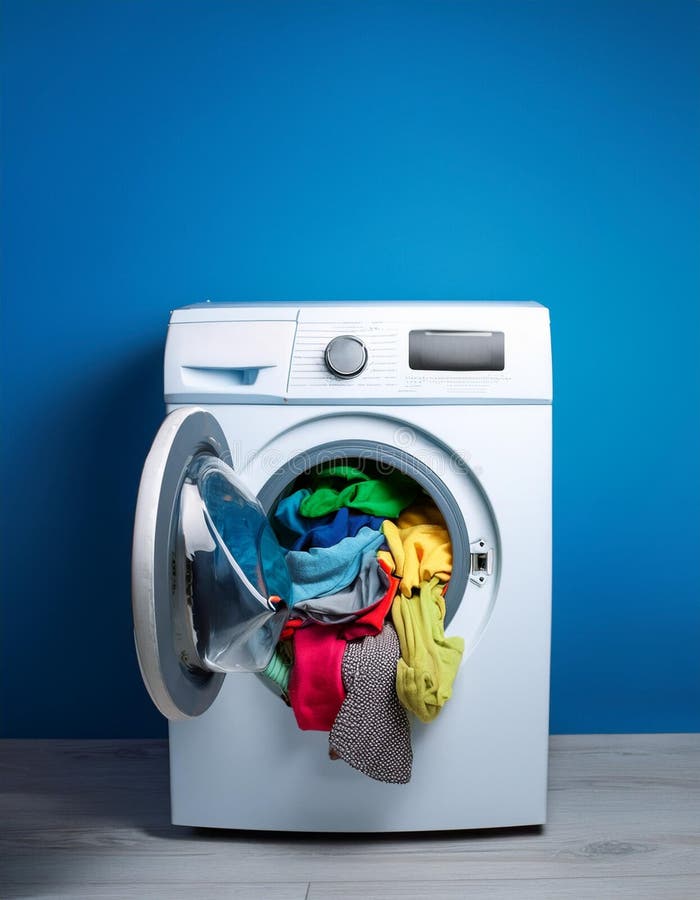 Open Washing Machine Door Filled with Dirty Clothes Stock Illustration ...