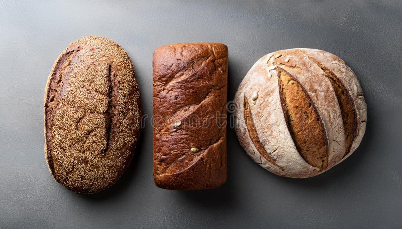 Top View of Bread Loaves Over Grey Concrete Background Stock ...
