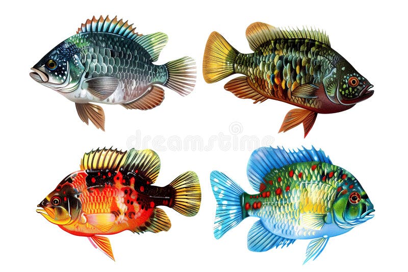 Vibrant Illustrations of Four Colorful Tropical Fish Species ...