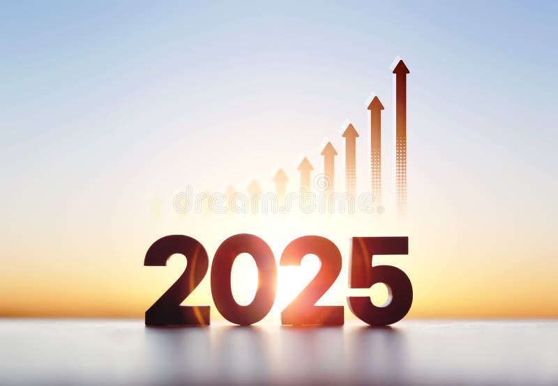 Rising Arrow Graph and Bright Rising New Year 2025 Sunrise Stock Photo ...