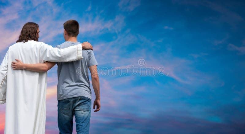 Jesus Walking Alongside a Devoted Believer Stock Illustration ...