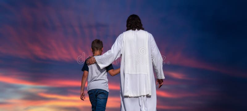 Jesus Accompanying a Believer on Their Journey Stock Illustration ...
