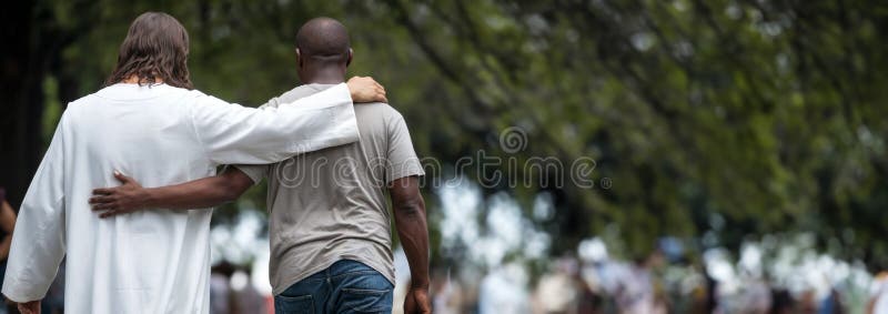 Jesus Walking Side by Side with a Christian Soul Stock Illustration ...
