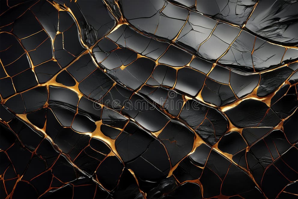 Cracked Black Rock Texture with Gold Filled in the Gaps Stock ...