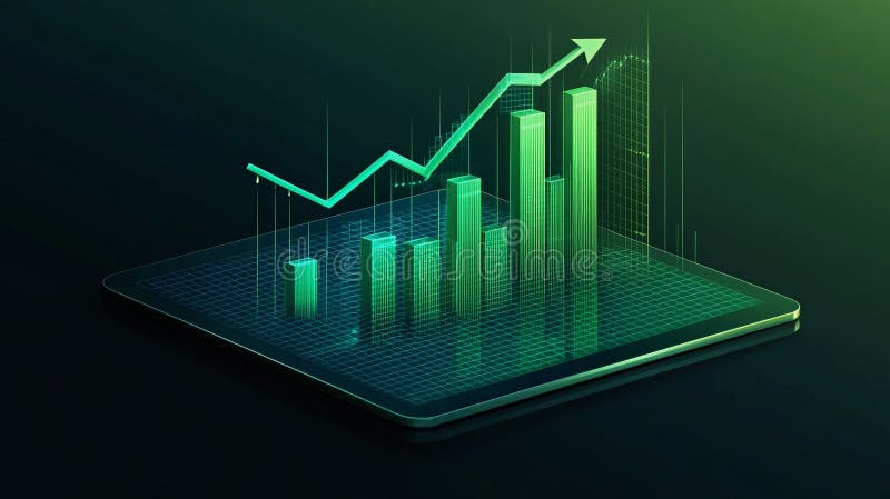 Digital Bar Graph Showing Financial Growth with Glowing Green Lines ...