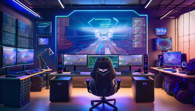 Immersive Gamer Setup Led Lighting Multiple Monitors Stock Photos ...