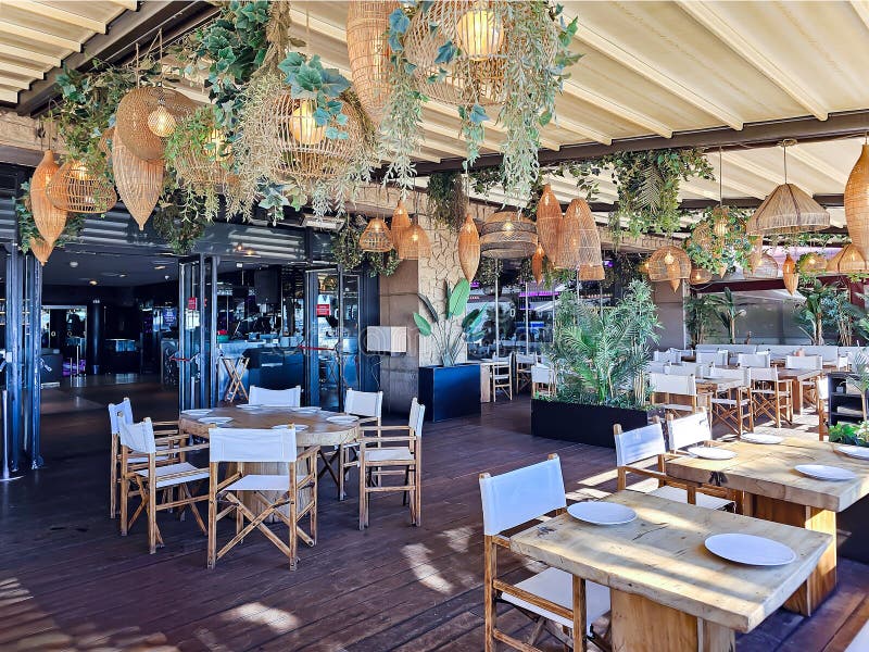 Open Veranda of Restaurant on the La Barceloneta Beach, Barcelona ...