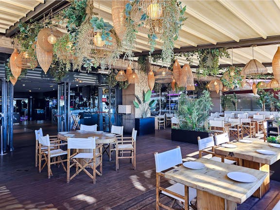 Open Veranda of Restaurant on the La Barceloneta Beach, Barcelona ...