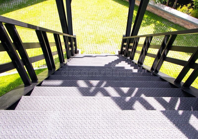 View Down from the Top of a Large Black Steel Staircase Structure ...