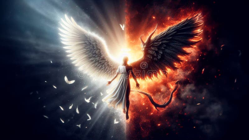Glowing Wing of White Angel Against Black Wing of Demon. Concept of ...