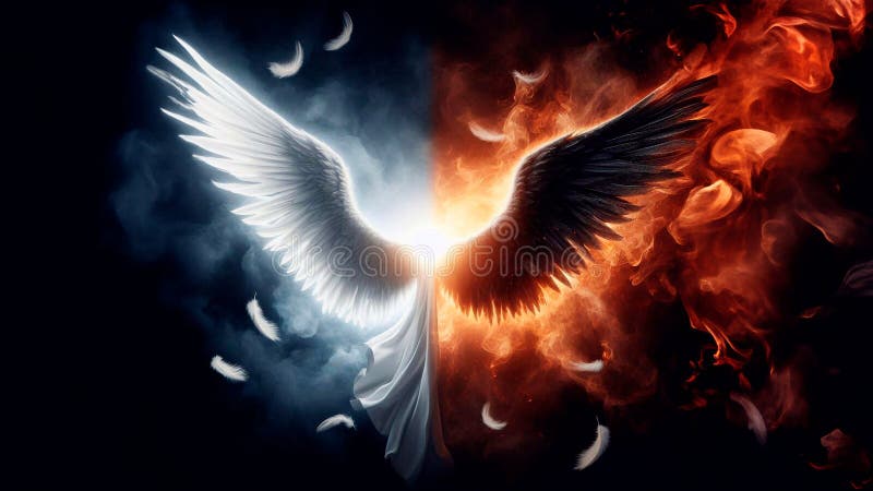 Glowing Wing of White Angel Against Black Wing of Demon. Concept of ...