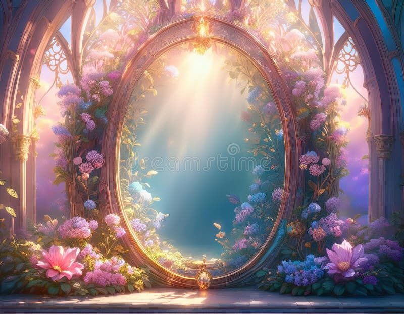 Magical Vintage Princess Mirror with Flowers and Vines Stock ...