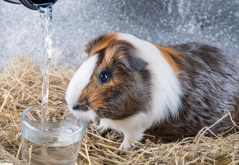 Cute Hamster Drinking Water in a Glass Stock Illustration ...