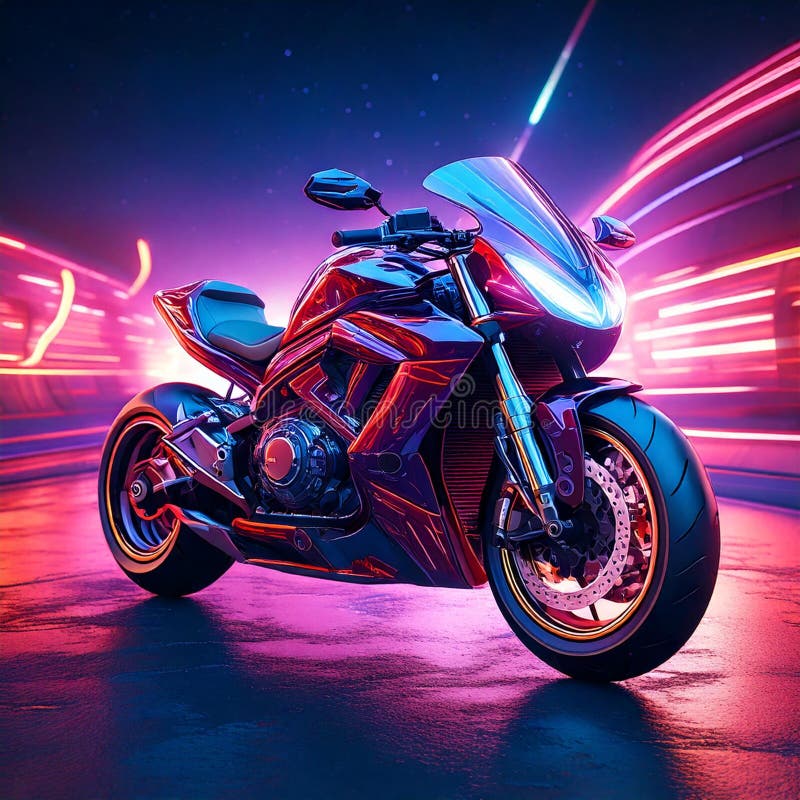 Futuristic Motorbike Racing through a Neon-Lit Dreamscape Stock ...