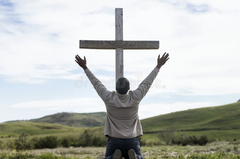 Praising the Lord. a Man with His Arms Raised To the Sky in ...