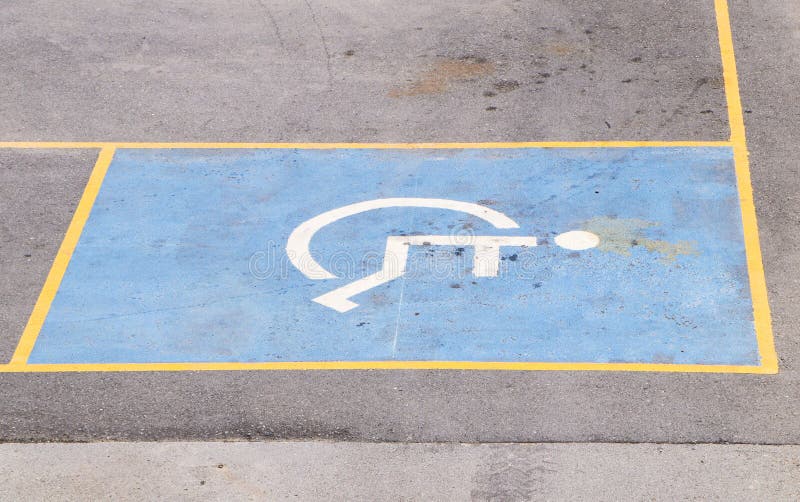 Parking Space for Disabled People with Disabled Blue Sign on Floor ...