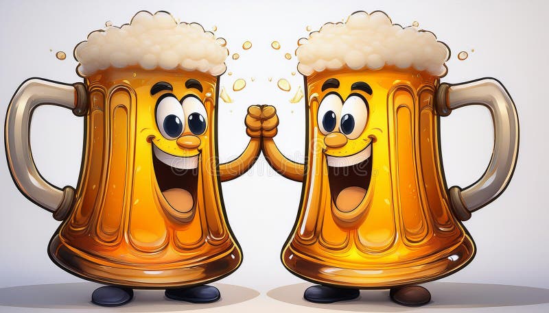 Cartoon Beer Mugs Cheers. Cartoon Beer Mug Making Cheers on White Stock ...