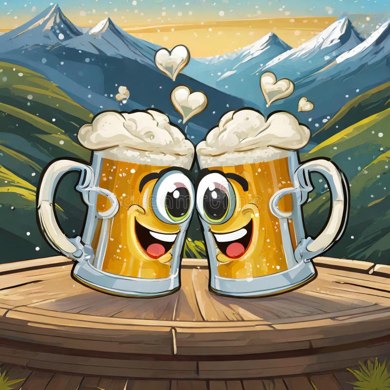 Cartoon Beer Mugs Cheers. Cartoon Beer Mug Making Cheers on White Stock ...