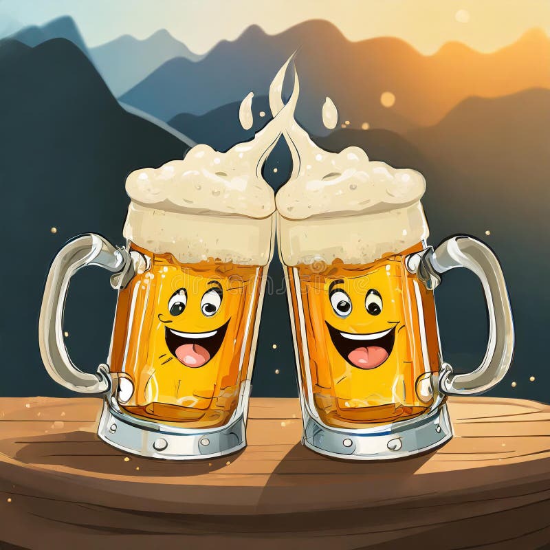 Cartoon Beer Mugs Cheers. Cartoon Beer Mug Making Cheers on White Stock ...
