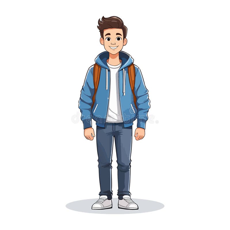 Cartoon Boy in Blue Jacket and Jeans Illustration Stock Photo ...