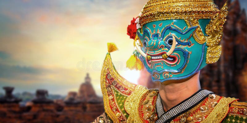 Khon Masked Dance with Chai Wattanaram Temple in Ayuthaya, Thailand Stock Image - Image of ...