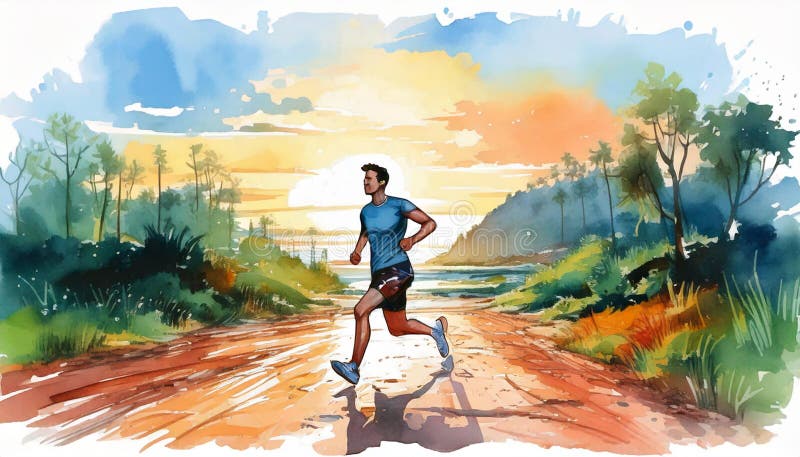 Generated Image?Morning Running Running into the Sun Stock Illustration ...