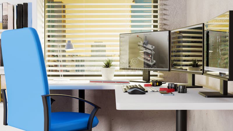 3D Computer Generate of Mechanical Engineer Designer Desktop.3D Render ...