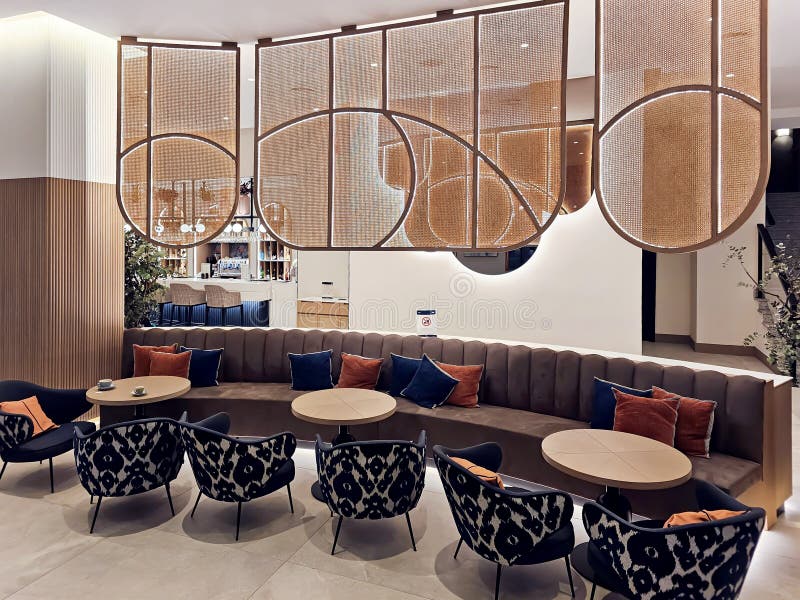 Modern Cozy Bar Interior with Wooden Panels in Restaurant Editorial ...