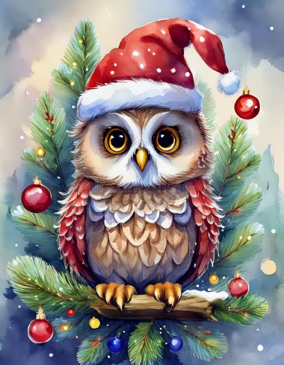 Christmas owl cartoon stock image. Image of bird, winter - 341678873