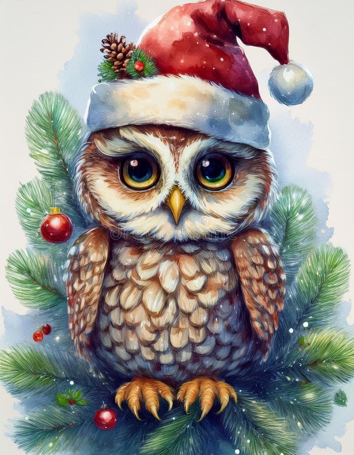 Christmas owl cartoon stock image. Image of winter, snow - 341678877