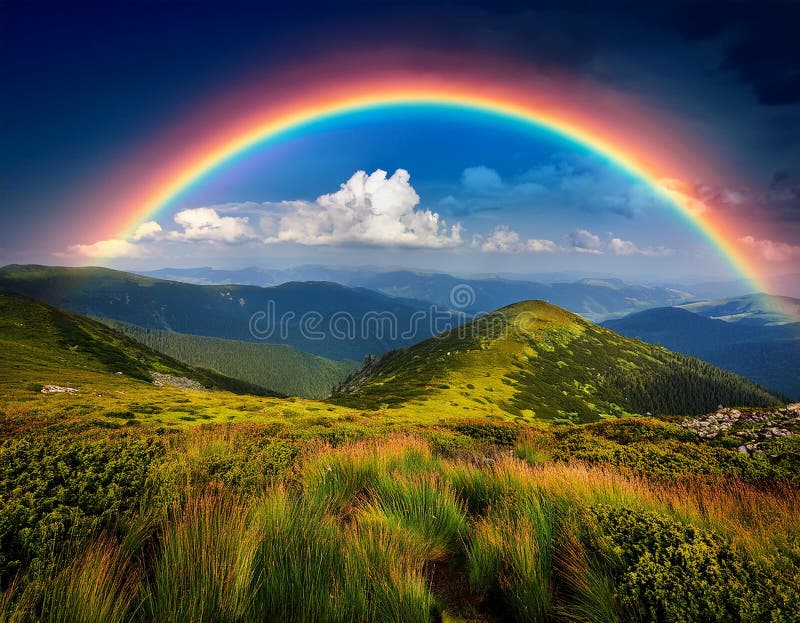 Beautiful Landscape. Double Rainbow Landscape Stock Illustration ...