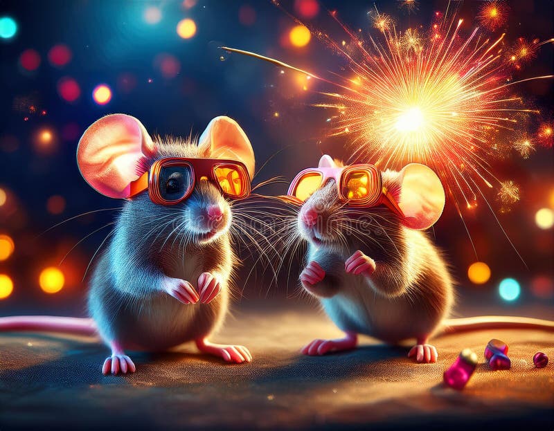 Mouse New Year with Fireworks Stock Photo - Image of christmas, season ...