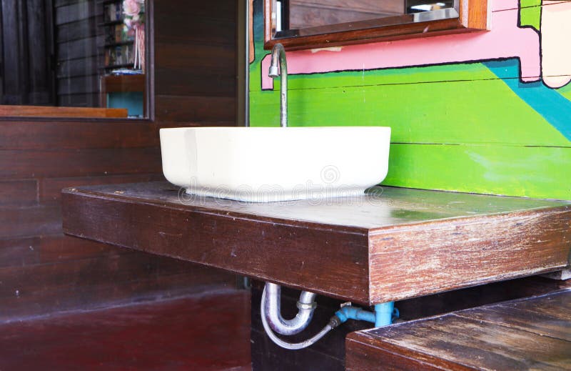 Sink, Faucet and Hand. Old White Ceramic Wash Basin for Show Stock ...