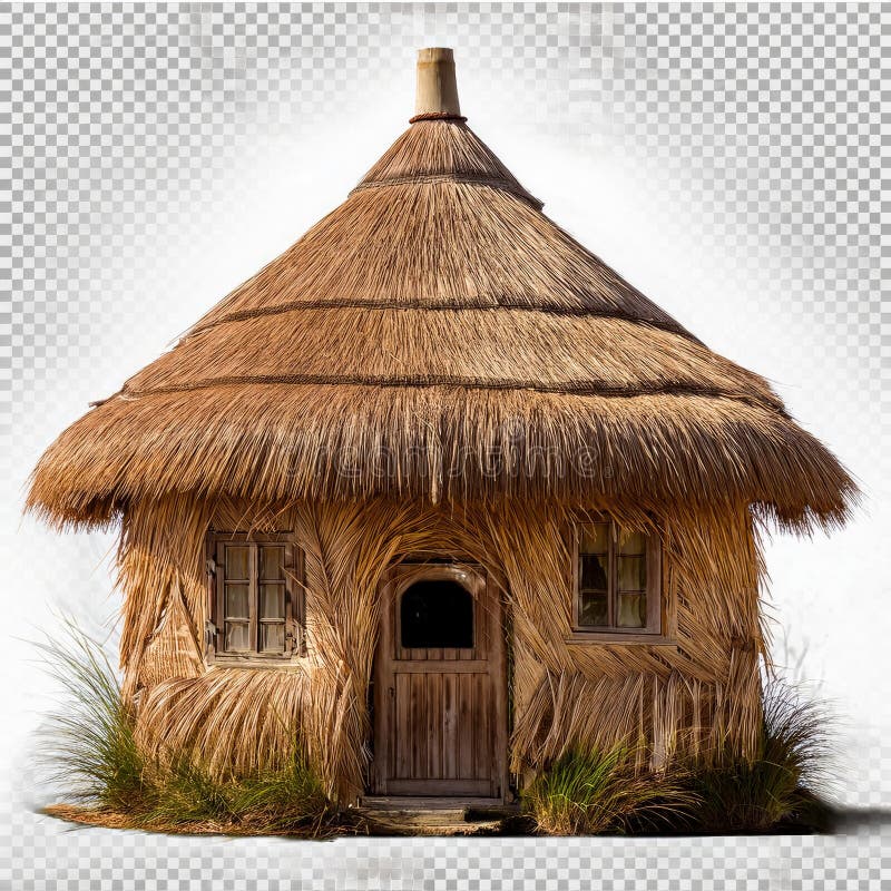 A Thatched Hut Isolated on a White Background with Copy Space. Stock Illustration - Illustration ...