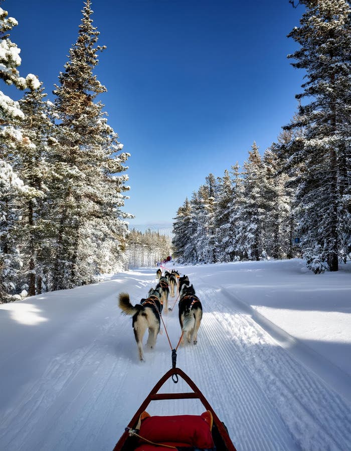 Sledding with Husky Dogs in the Winter Forest. Lapland, Finland Stock ...