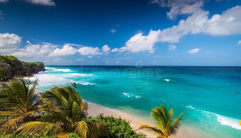 View of the Caribbean Sea in Barbados. Stock Illustration ...