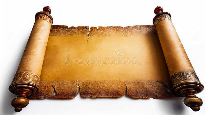 An Ancient Scroll in a Horizontal Position, Unrolled on a White ...