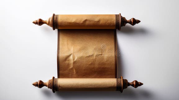 An Ancient Scroll in a Vertical Position, Unrolled on a White ...