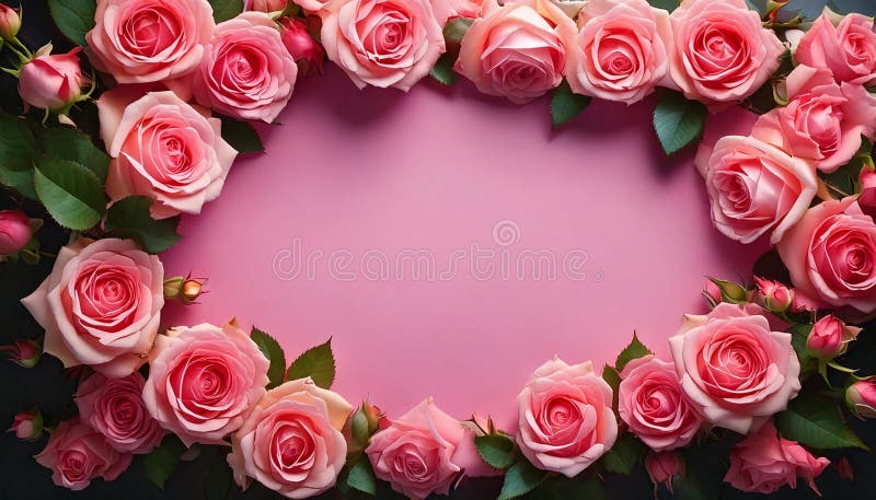 Floral Text Border Design: Pink Roses Flat Lay Stock Illustration ...