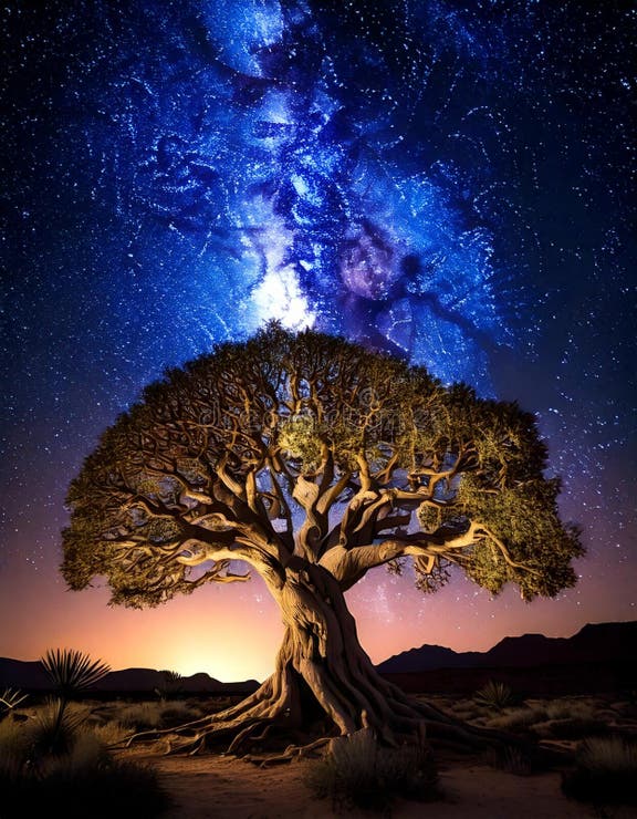 An Animated Fig Tree is Lit Up by the Milky Stock Illustration ...