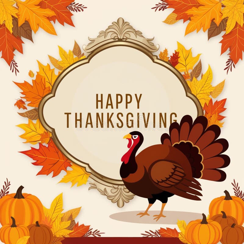 Thanksgiving Day Square Templates with Cute Animals. Mouse, Fox, Turkey ...