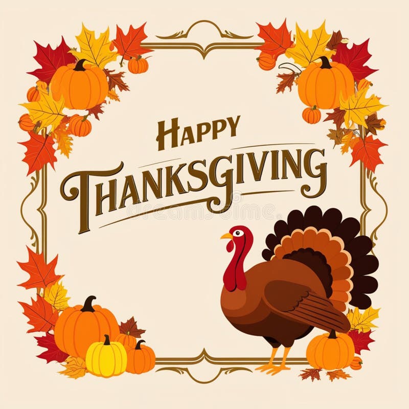 Thanksgiving Day Square Templates with Cute Animals. Mouse, Fox, Turkey ...