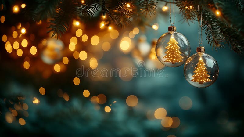 Christmas, Holiday Background of Glass Baubles with Christmas Tree ...
