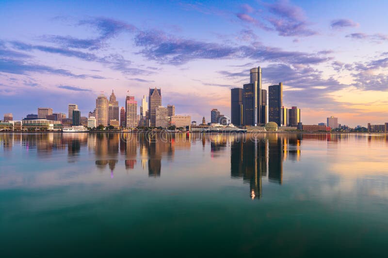 Detroit, Michigan, USA Skyline at Dawn Stock Image - Image of ontario ...