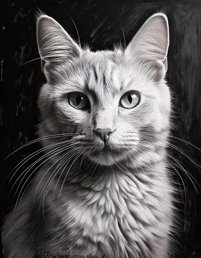 Charcoal Drawing, Cat White Rendered in Charcoal Stock Illustration ...