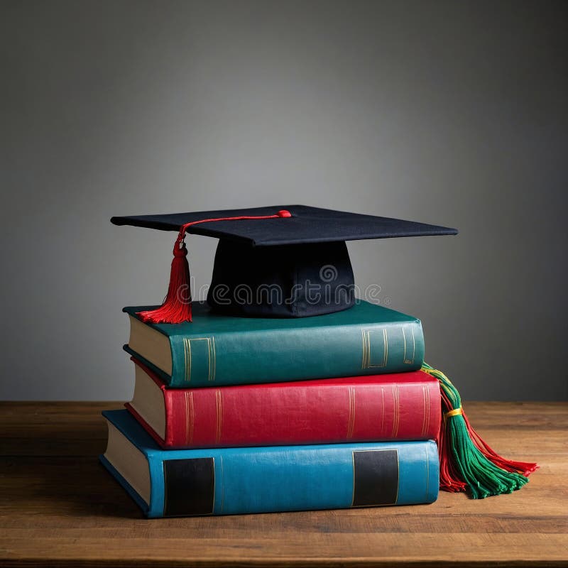 Graduation Cap on Colorful Books Stack, Academic Achievement Concept ...