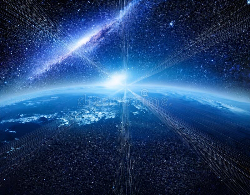 Space Shot of a Magnificent Galaxy with Planet Earth at the Bottom ...